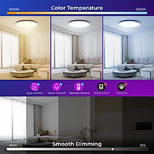 BLNAN Smart RGB LED Flush Mount Ceiling Light, 13 Inch 24W Dimmable Color Changing Wired Lamp Fixture with Remote Control, Works with Alexa Google Home Tuya App for Bedroom Living Kids Room Party