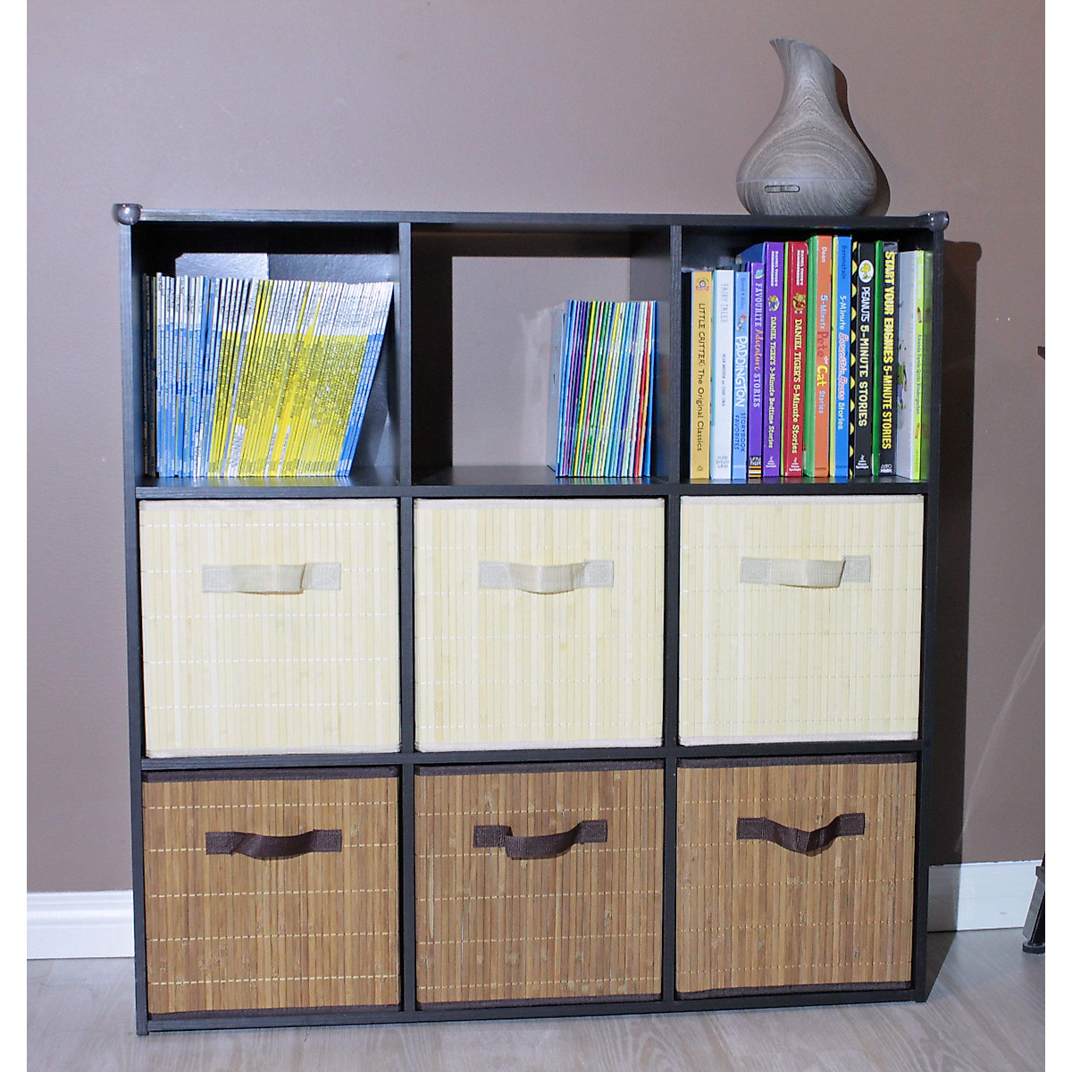 Seta Direct, Brown Natural Bamboo Collapsible Cube Storage Bins Shelf Organizer [3 Pack]