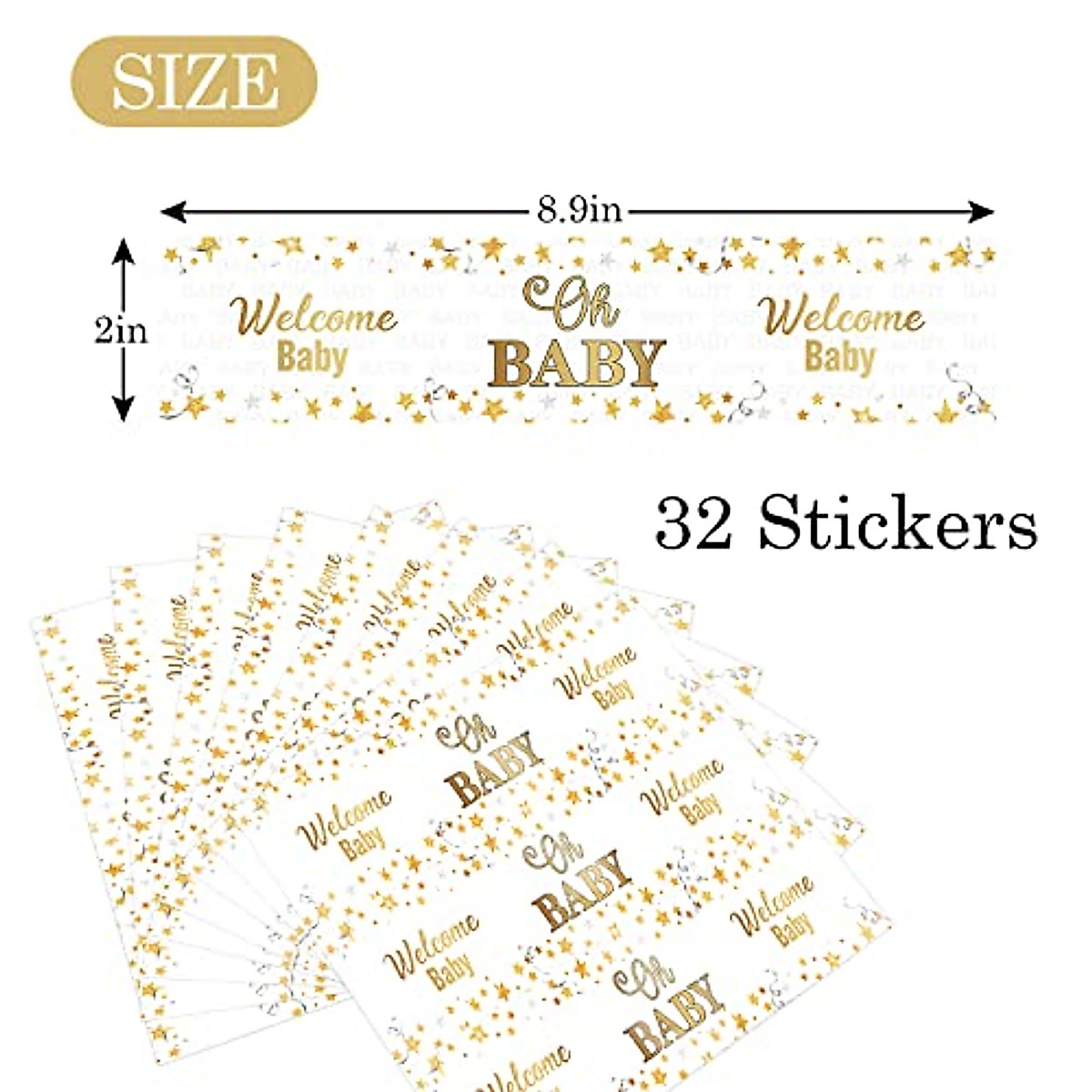 MonMon & Craft Oh Baby Water Bottle Stickers / Gender Reveal Bottle Wrappers / Baby Shower / Welcome Baby / Baby 1st Birthday Party Water Labels Supplies Waterproof ( Set of 32 )