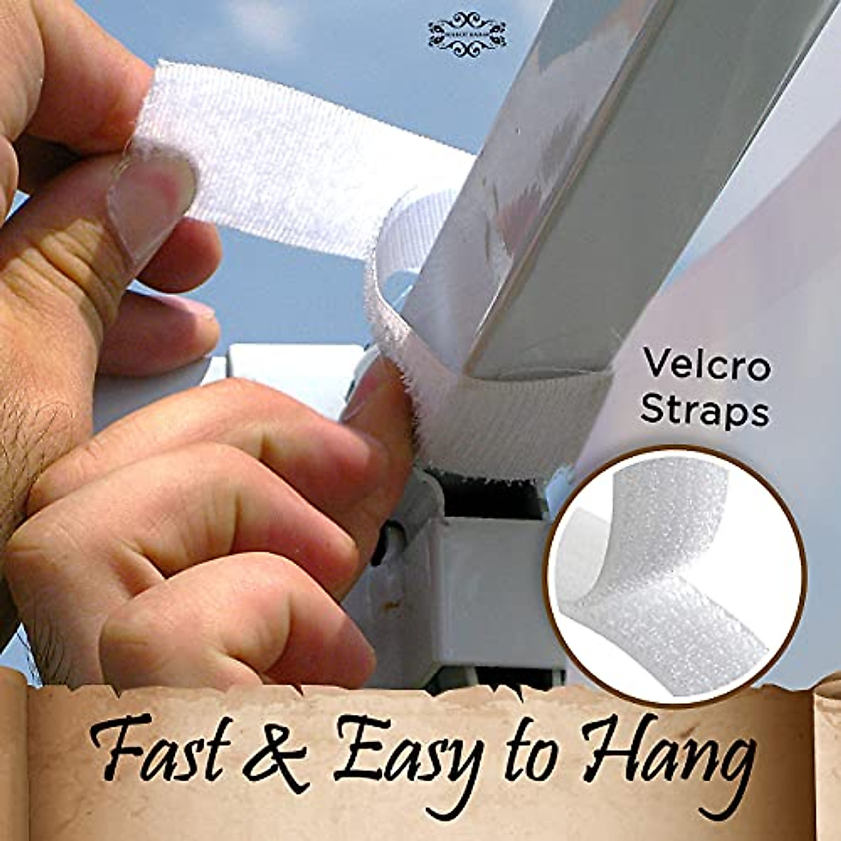 SUKKOT HADAR Sukkah Decoration: 4.7X10 Foot Vibrant Jewish Hanging Nylon Fabric Canvas Wall Banner, Hiddur Mitzvah Artwork with Bag (Temple Fabric)