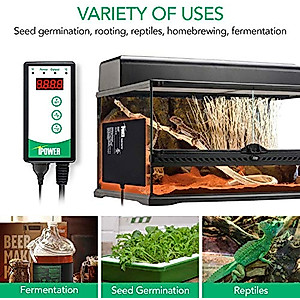 iPower 2-Pack Digital Heat Mat Thermostat 40-108 Degrees Fahrenheit Warming Pad Temperature Controller for Germination, Seedlings Rooting, Brewing, 1000W-Green, White