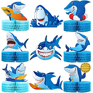 9 Pieces Shark Honeycomb Centerpiece Shark Table Centerpiece Shark Birthday Party Decorations Shark Theme Birthday Party Favors for Baby Shower Shark Sea Themed Birthday Party Supplies