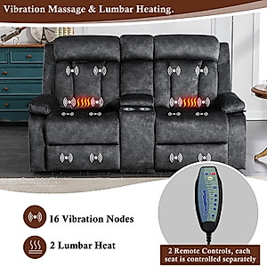 GUEAPY Reclining Loveseat-Power Reclining Loveseat with Console,Love Seat Recliner Sofa,Dual Reclining loveseat with Heat and Massage,Cup Holders, USB & Type-C Charge Ports,Pocket, for Living Room