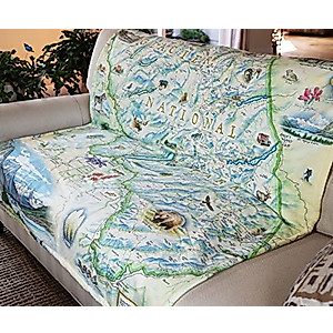 Glacier National Park Map Fleece Blanket - Hand-Drawn Original Art - Soft, Cozy, and Warm Throw Blanket for Couch - Unique Gift - 58"x 50"