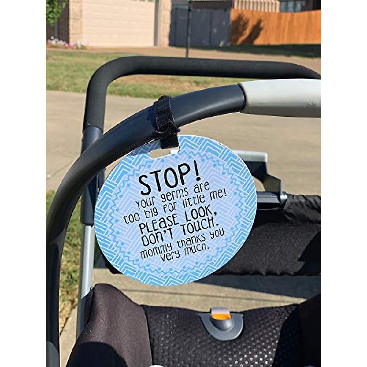 Three Little Tots Two Pack - Blue Boy No Touching Baby Car Seat and Stroller Signs - CPSIA Safety Tested