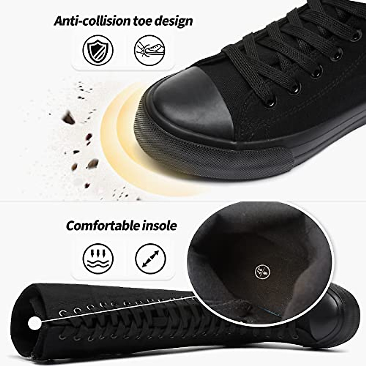 ZGR Women’s Canvas High Top Shoes Knee High Boots Fashion Girl Fancy Scool Shoes White And Black Lace Up Zipper Sneakers For Women(Black;US09.5)