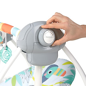 Bright Starts Portable Automatic 6-Speed Baby Swing with Removable -Toy Bar, 0-9 Months 6-20 lbs (Rainforest Vibes)
