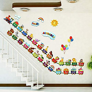 37 Pieces Train Alphabet Bulletin Board Display Set, Early Learning Bedroom Nursery Playroom Decorations and 120 Pieces Glue Point Dots for Kids and Teens Rooms and Classrooms Decoration