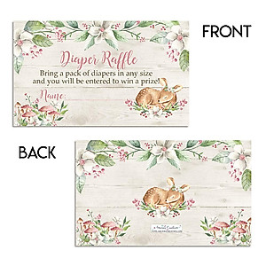 Little Deer Woodland Themed Diaper Raffle Tickets for Girl Baby Showers, 20 2" X 3” Double Sided Insert Cards for Games by AmandaCreation, Bring a Pack of Diapers to Win Favors & Prizes!
