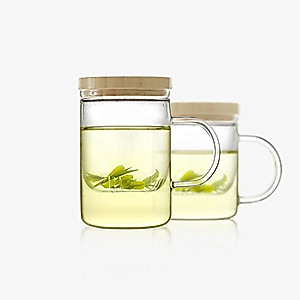 emoi Glass Tea Cup with Infuser and Lid, 15oz/450ml Tea Mug with Tea Steeper and Bamboo Lid, Easy to Use, Ideal for Tea Lover to Make a Great Cup of Tea at Home or Office