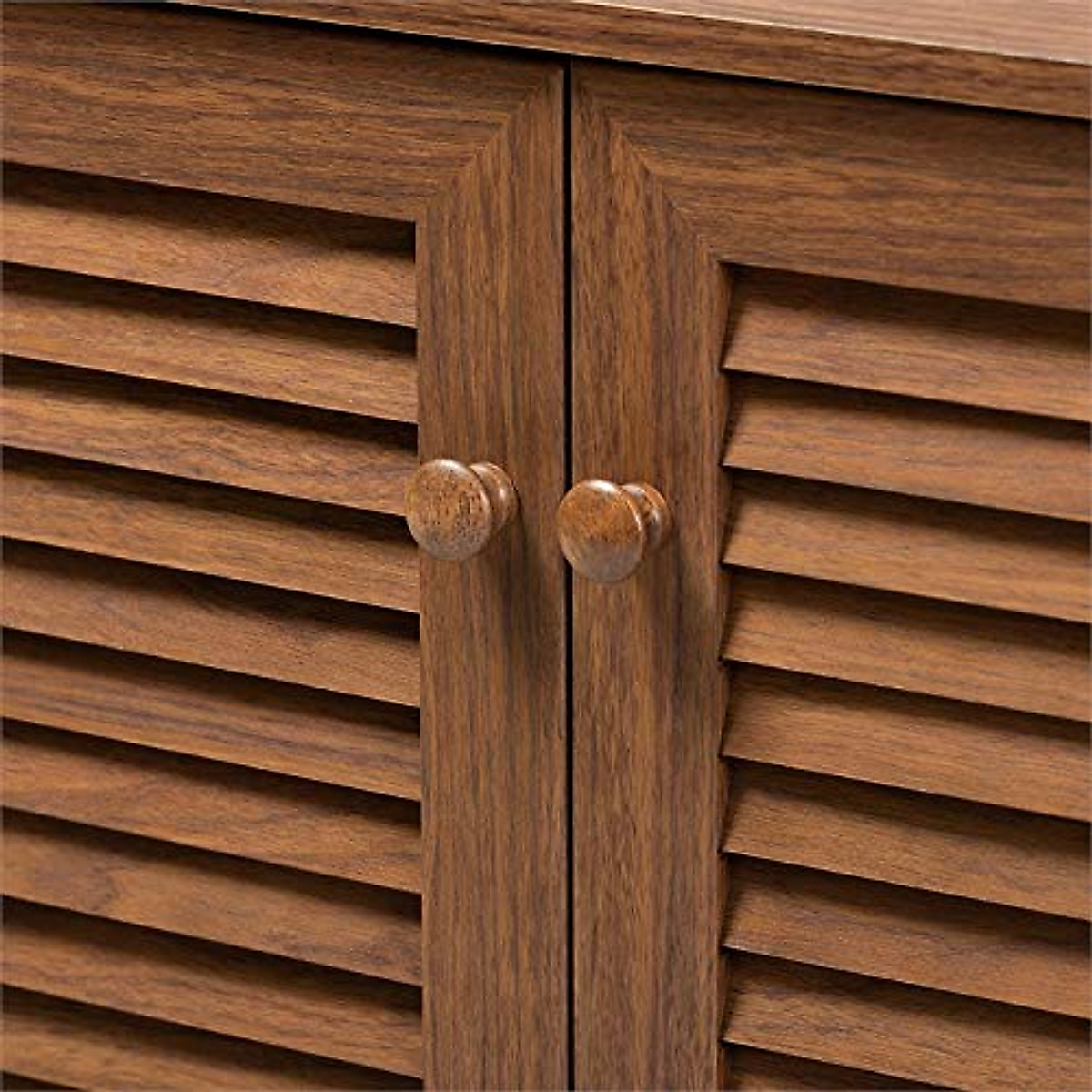 Baxton Studio Coolidge Modern and Contemporary Walnut Finished 4-Shelf Wood Shoe Storage Cabinet