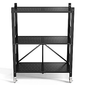 GLANDU 3-Shelf Collapsible/Foldable Heavy Duty Shelving Unit, Steel Organizer Wire Rack with Wheels, Rolling Cart, Home Kitchen Laundry Closet Storage(3-Tier)