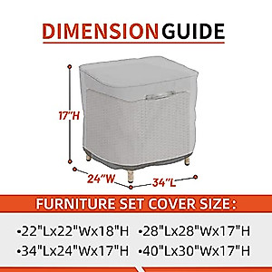 NARELECT Patio Ottoman Cover, 34" x24" x17" Waterproof Heavy Duty Durable Patio Furniture Covers, Outdoor Ottoman Cover Square Table Cover, Gray