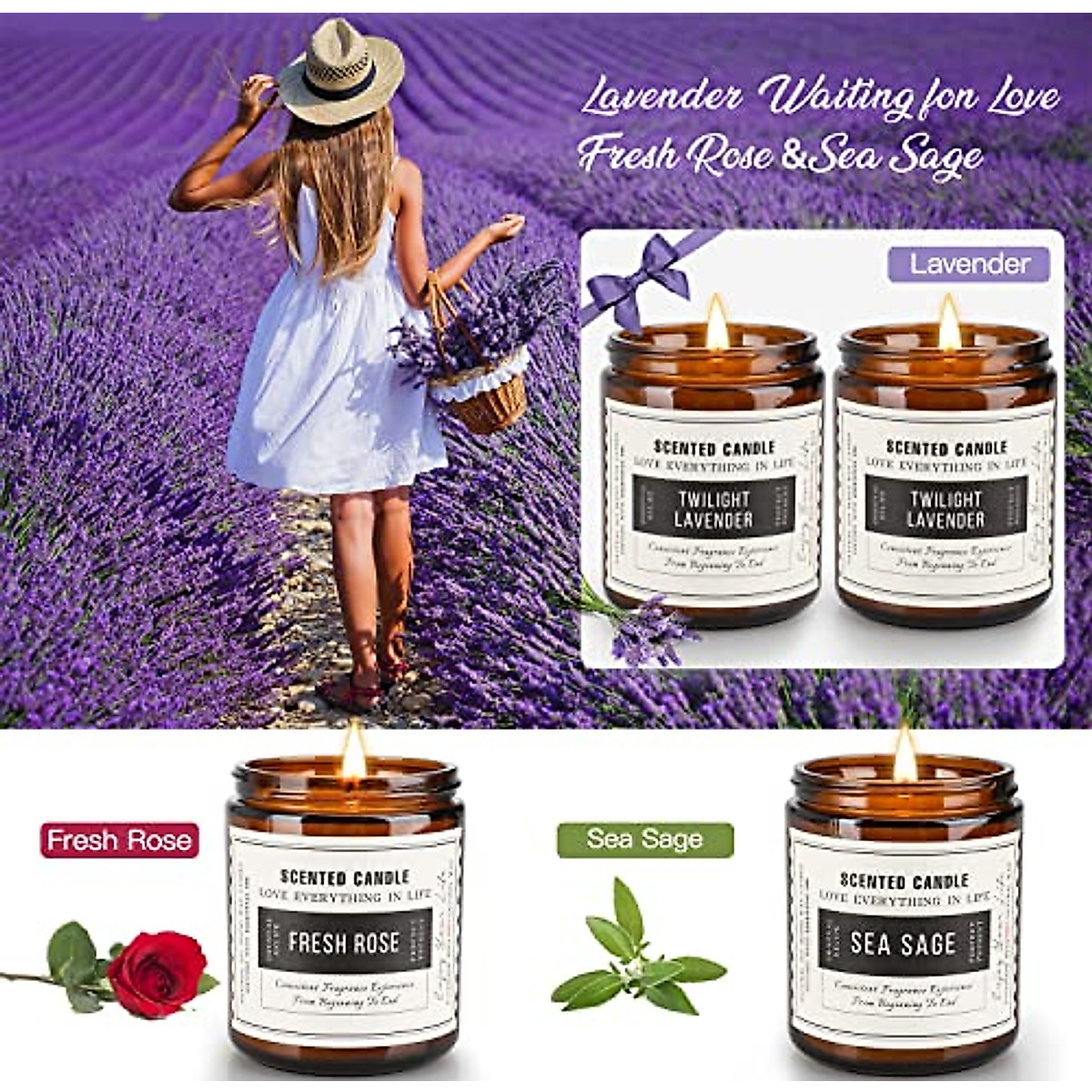 4 Pack Candles Gifts for Women, Lavender Candle Sets for Women Gifts, 28 OZ 200 Hour Long Lasting Candles, Sage Candles for Home Scented, Aromatherapy Candles Gift Set for Family and Friends