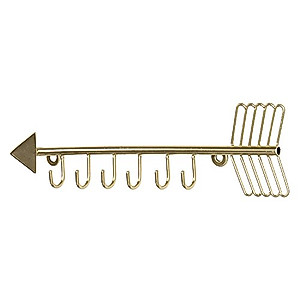 MyGift Brass Metal Arrow Jewelry Organizer, Wall Mounted Necklace Bracelet Hanging Rack with 6 Hooks
