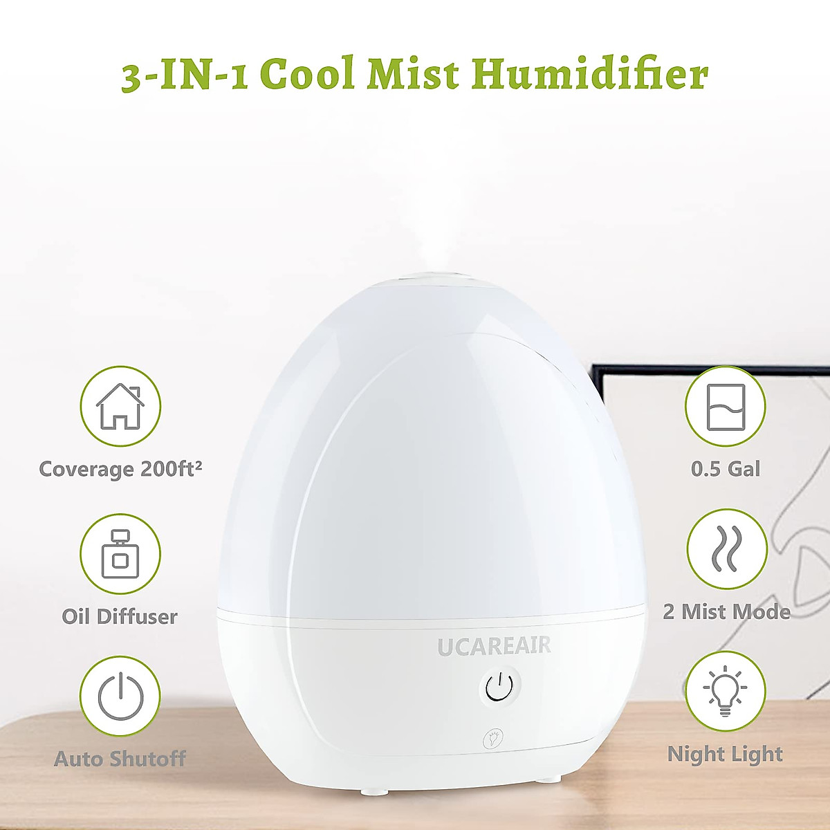 Ultrasonic Cool Mist Humidifiers for Bedroom,2L Humidifiers for Home, 28dB Whisper-Quiet Air Humidifiers for Baby Nursery, 360°Rotation Nozzle, Up to 30 Hours, Auto Shut-Off, 7-Color Night Light