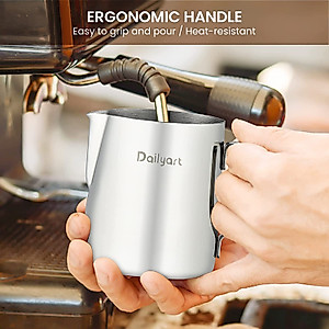 Dailyart Milk Frothing Pitcher 8 Oz/250ml - 304 Stainless Steel Milk Frother Cup with Special Dripless Spout and Scale, Espresso Machine Accessories, Milk Steaming Pitcher for Cappuccino, Latte Art
