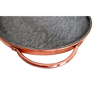 Cookstone 12" soapstone pizza stone with copper handles | Handcrafted from a slab of pure soapstone | Unique, durable and eco-friendly | Non-toxic and Non-stick