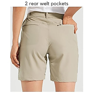 Willit Women's 7" Hiking Shorts Active Cargo Shorts Outdoor Quick Dry Summer Shorts with Pockets Water Resistant Khaki L