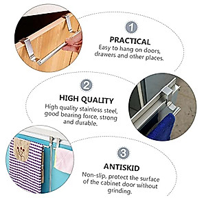 Cabilock 1pc Cabinet Door Hook Over Door Towel Bar Metal Organizer Shelf Storage Hooks Towel Bar with Hooks Bathroom Shelf Towel Rod for Bathroom Stainless Steel Silver Towel Rack Metal Set