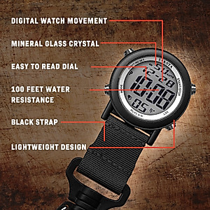 Dakota Light Digital Backpacker, Clip Watch, Alarm, Stopwatch, Timer and Dual Time Watch, Outdoor Gifts for Men and Women, Use for Fishing and More, Tactical Digital Watch, Clip On Watch