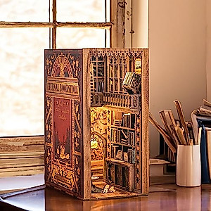 CUTEBEE DIY Book Nook Kit, DIY Dollhouse Booknook Bookshelf Insert Decor Alley, Bookends Model Build-Creativity Kit with LED Light (Eternal Bookstore)
