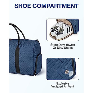 Travel Duffle Bag, BAGSMART 50L Large Carry On Bag Weekender Overnight Bag for Men Women with Cosmetic Bag & Shoes Compartment, Navy Blue