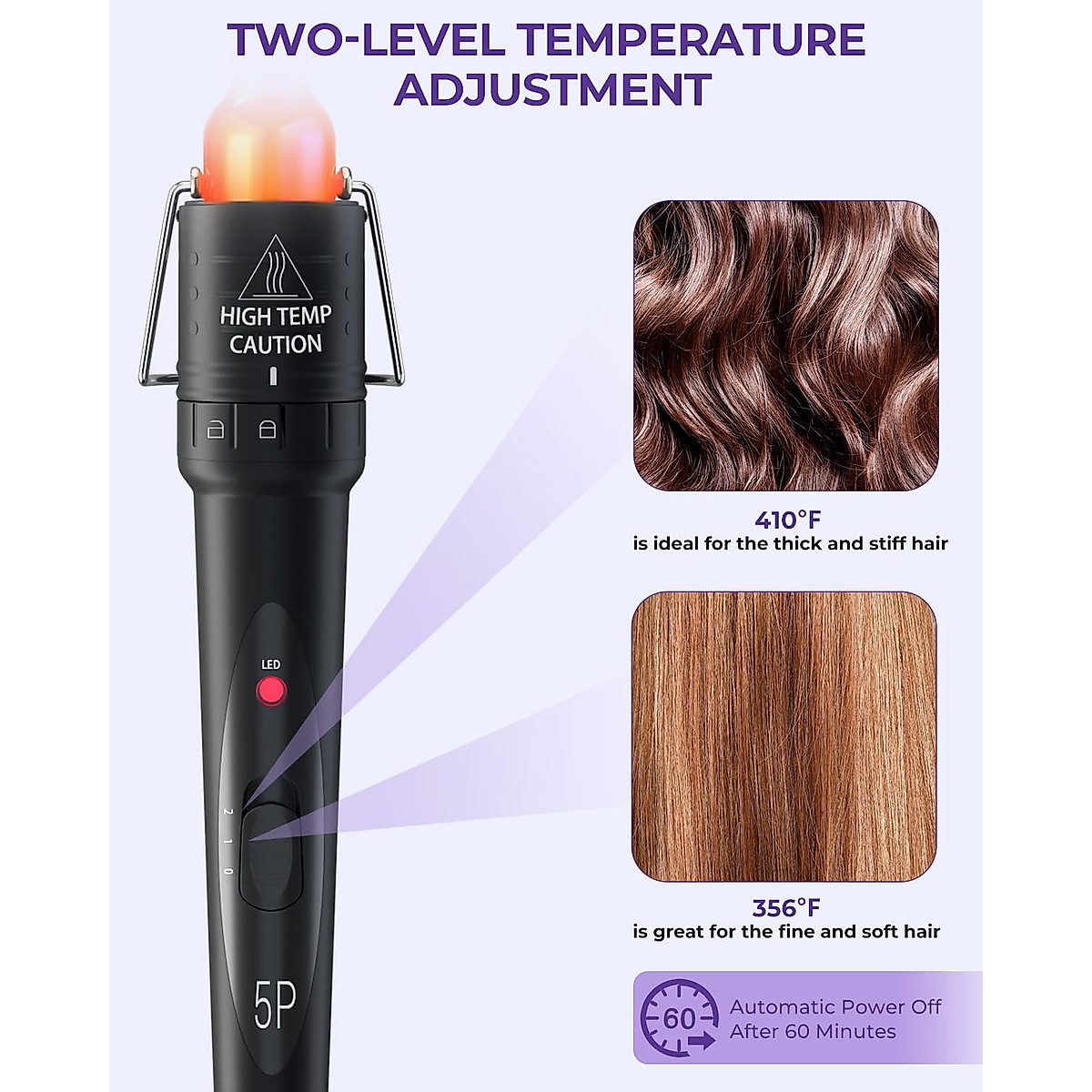 5 in 1 Curling Wand Set: Ohuhu Curling Iron Wand 5Pcs 0.35 to 1.25 Inch Interchangeable Ceramic Barrel Heat Protective Glove 2 Clips Dual Voltage Hair Curler for Girls Women Rainbow