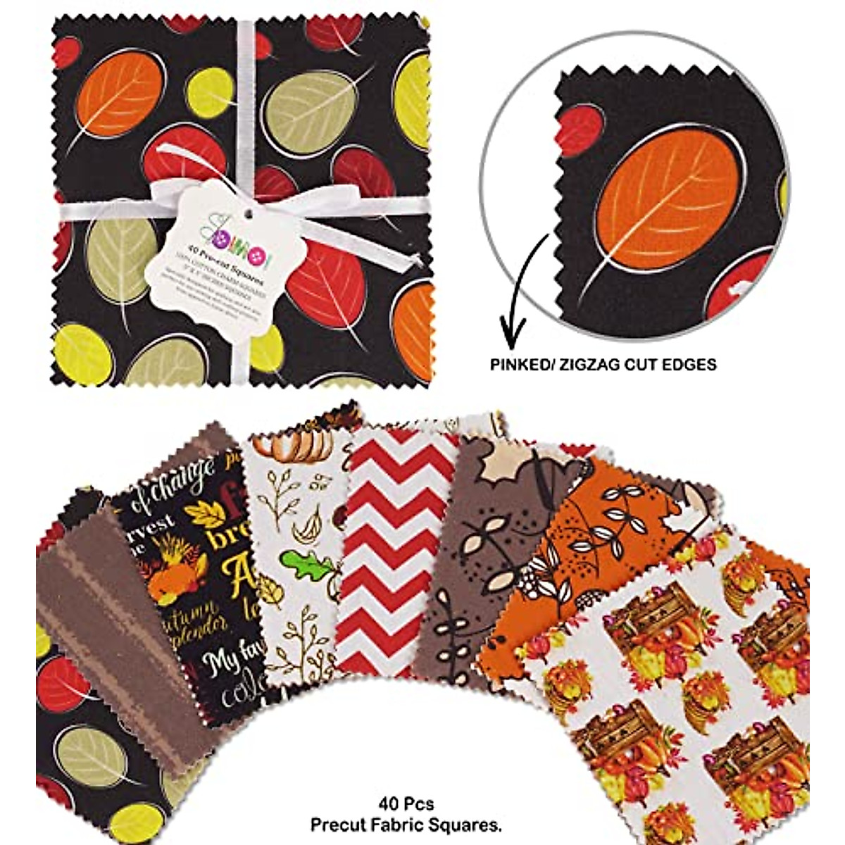 Soimoi Autumn Fall Theme Print Precut 5-inch Cotton Fabric Quilting Squares Charm Pack DIY Patchwork Sewing Craft- Multicolor