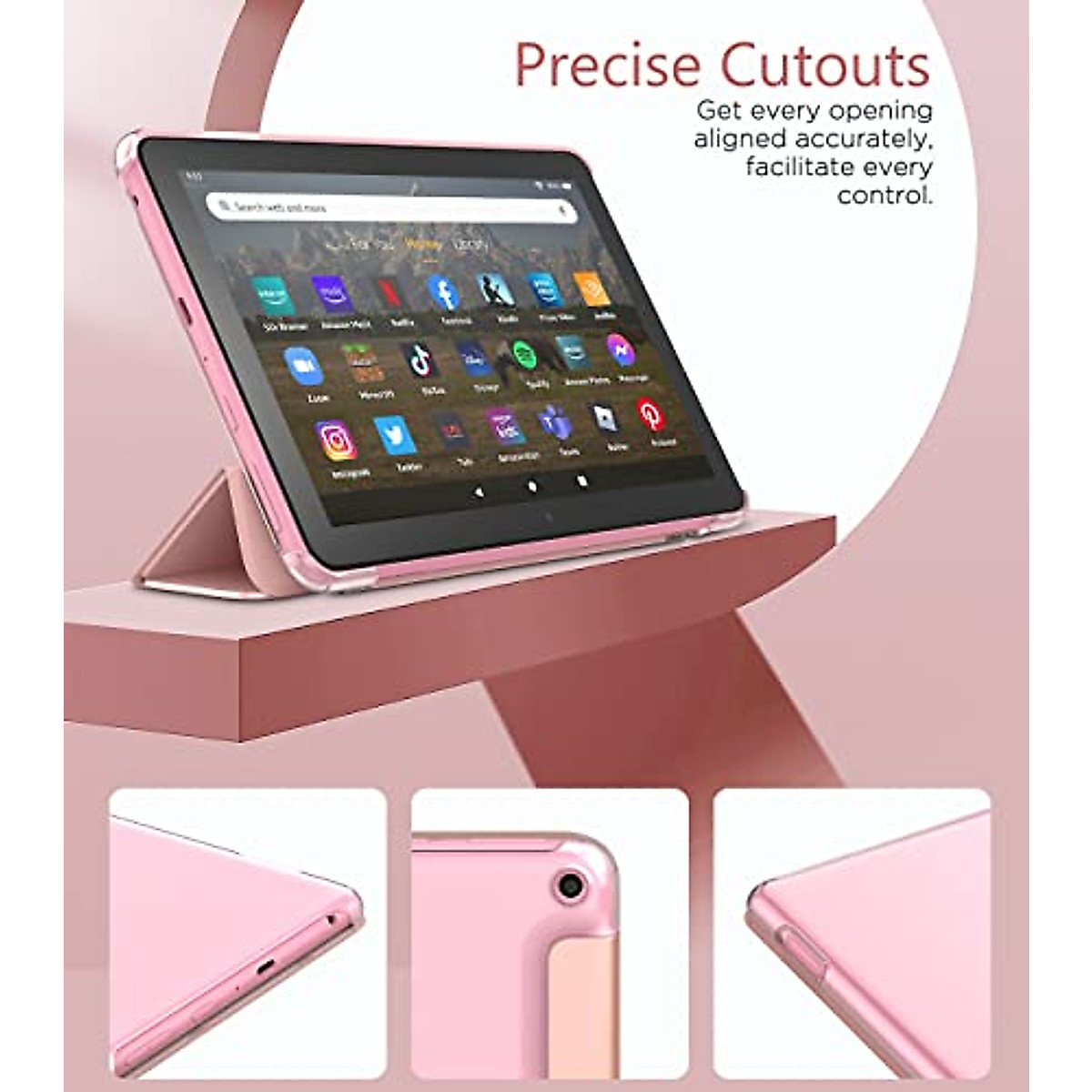 MoKo Case Fits All-New Amazon Kindle Fire HD 8 & 8 Plus Tablet(12th Generation/10th Generation, 2022/2020 Release) 8",Trifold Stand Cover with Translucent Backshell with Auto Wake/Sleep,Rose Gold