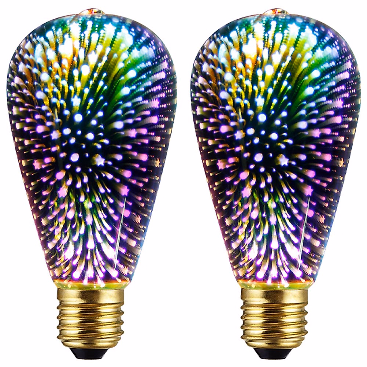 2 Pack Infinity 3D Light Fireworks Effect ST19 LED Light Bulb - 3W 120V Fairy Multicolor Light Bulb Disco Light Bulb Colorful Light Bulb, Party Light Bulb, Stain Glass Light Bulb, Firework Light Bulb