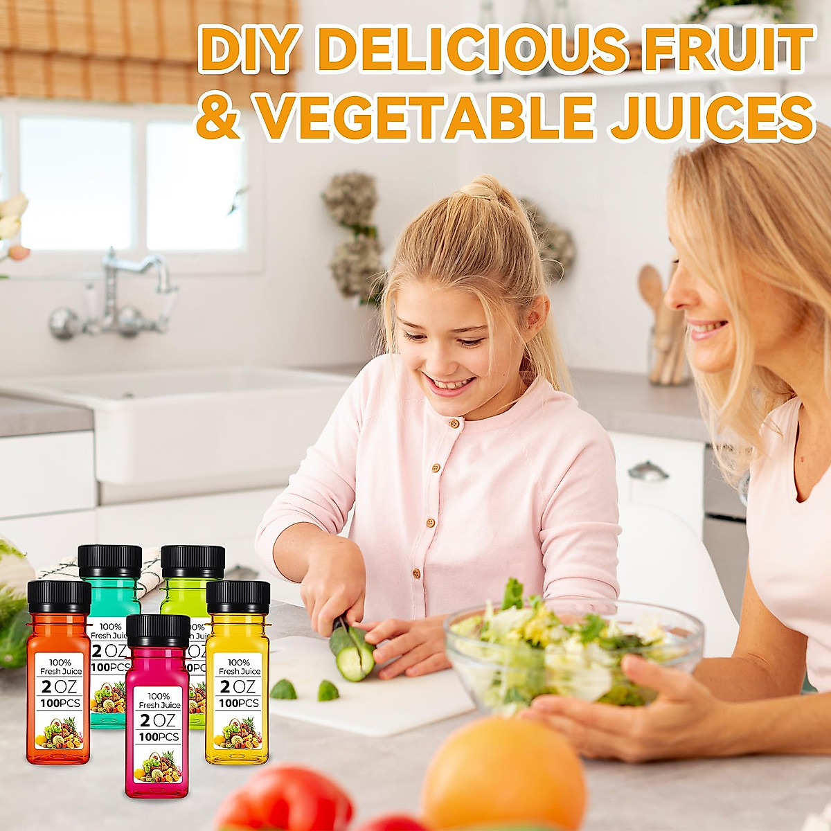 50 Pcs 2oz Clear Plastic Bottles, Mini Juice Bottle with Black Screw Lid, Juice Bottles Empty Reusable Liquid Vial Freezer Safe Drinking Beverage Container Leak Proof for Juice Milk Water Beverages