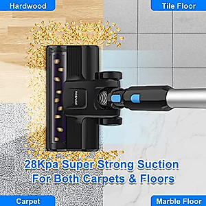 TASVAC Cordless Vacuum Cleaner, 28Kpa Stick Vacuum with LED Display, Up to 50min Runtime, 6-in-1 Lightweight Powerful Vacuum with Detachable Battery Self-Standing for Hard Floor Carpet Pet Hair