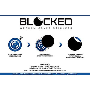 BLOCKED Webcam/Camera Vinyl Covers | Low-Tack Restickable Webcam Sticker | Multiple Sizes | Black 57-Pack Tabbed (Muted Matte)