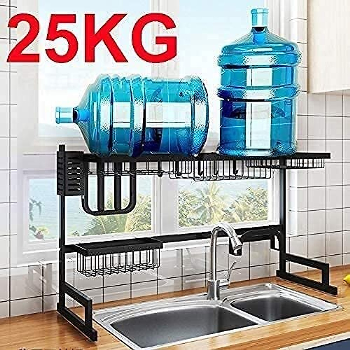 Plate Rack Dish Drainer Rack Over Sink Display Shelf Drainer Stainless Steel Kitchen Supplies Storage Shelf Utensils Holder Pan Plate Holder (Color : Black, Size : 65x32x52cm)