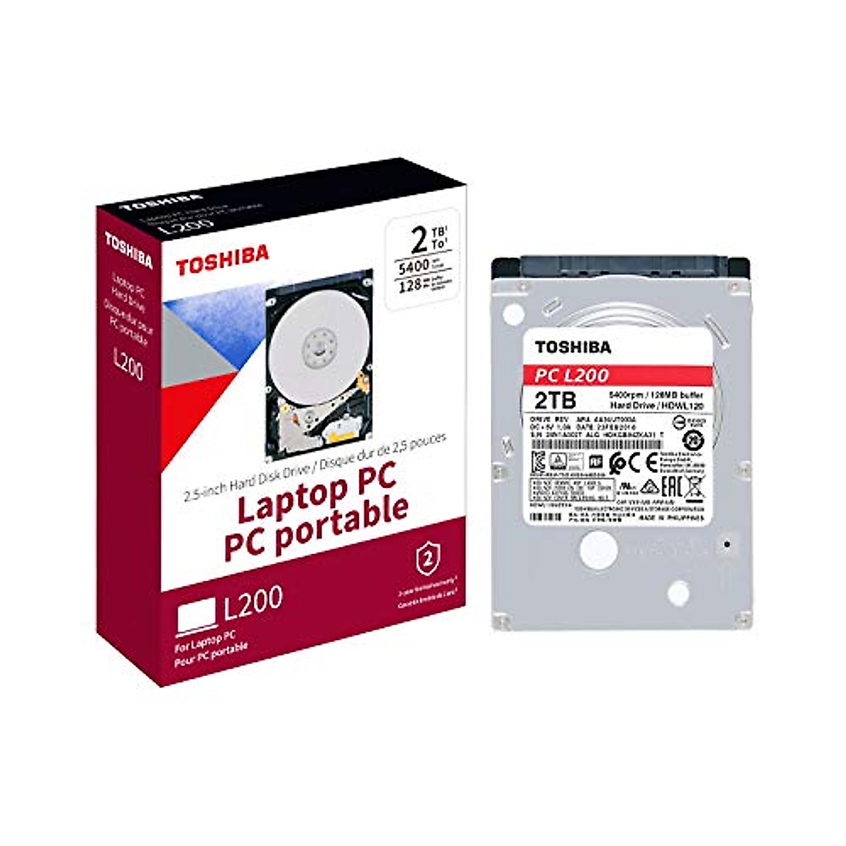 Toshiba HDWL120XZSTA L200 2TB Laptop PC Internal Hard Drive 5400 RPM SATA 6Gb/s 128 MB Cache 2.5" 9.5mm Height - 2000 Internal Bare/OEM Drive