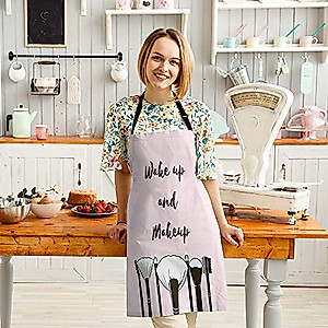 HGOD DESIGNS Makeup Kitchen Apron,Inspirational Quote Wake Up And Makeup Pink Kitchen Aprons For Women Men For Cooking Gardening Adjustable Home Bibs,Adult Size