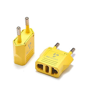 United States to Spain Travel Power Adapter to Connect North American Electrical Plugs to Spanish Outlets for Cell Phones, Tablets, eReaders, and More (2-Pack, Yellow)