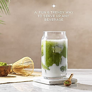 JoyJolt Drinking Glass Cups Set of 6-16oz Beer Can Glasses. Clear Soda Can Shaped Glass Cups, Cute Iced Coffee Cup Tumblers, Cold Drink Glassware, Unique Water, Tea, Cocktail Glass Set