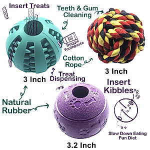 Jalousie Dog Puzzle Balls Dog Treat Dispensing Balls Non-Toxic Natural Rubber Dog Chew Toys for Puppy Pet Dog Teething Puzzle Playing Treat Dispenser Rope Balls (Large - 6 Pack)