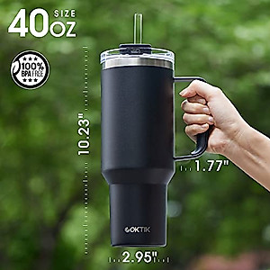 COKTIK 40 oz Tumbler With Handle and Straw Lid, 2-in-1 Lid (Straw/Flip), Vacuum Insulated Travel Mug Stainless Steel Tumbler for Hot and Cold Beverages(Black)