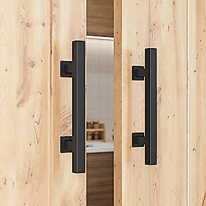 SMARTSTANDARD 2PCS 12" Pull and Flush Barn Door Handle Set, Large Rustic Two-Side Design, for Gates Garages Sheds Furniture, Black, Square