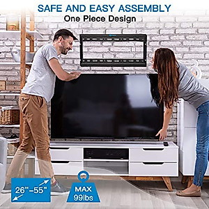 Pipishell Tilt TV Wall Mount Bracket for Most 26-55 Inch LED LCD OLED Flat Curved Screen TVs up to 99lbs Max VESA 400x400mm, Low Profile and 8 Degrees Tilting TV Mount Fits 16 inch Wood Stud spacing