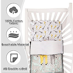 Honkaii Crib Bedding Set for Boys or Girls 3 Piece, Crib Sheet, Crib Skirt, Crib Comforter Included, Grey Crib Set for Boys, 100% Cotton Baby Nursery Bedding Decor, Jungle Giraffe Theme