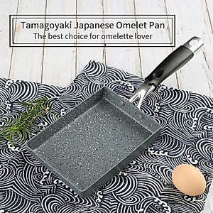 RATWIA Japanese Omelette Pan,Non-Stick Tamagoyaki Egg Pan Small Frying Pan with Anti Scalding Handle,5"x 7" Rectangle Pan with Silicone Spatula & Brush,Gray