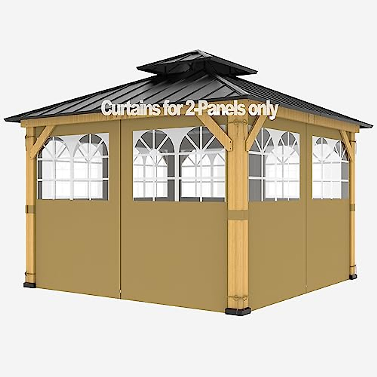 10-ft x 12-ft Gazebo Curtains,Privacy Replacement Full Zippered Sidewall with 2-Panel Universal Shade Curtains Set,Enclosure Sidewall Kit with Church Window,Protecting Side Walls-Khaki