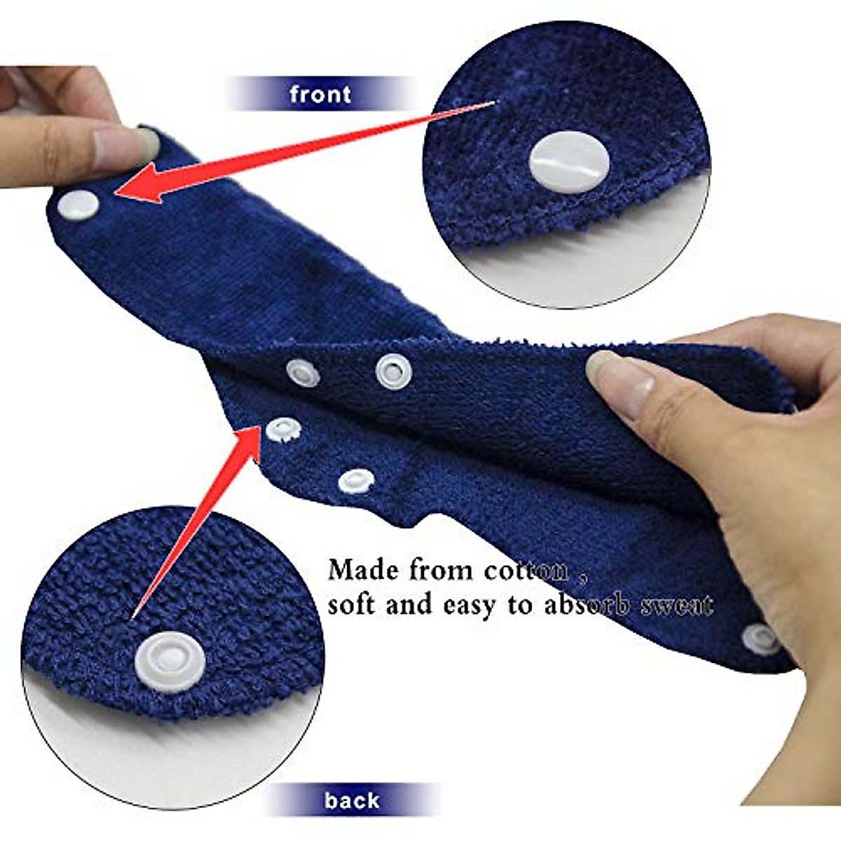 Alpurple 15 PCS Cotton Washable Hard Hat Sweatband- Reusable Snap on Sweat Band Liner, Absorber Terry Sweatband with Liner Snap,Hard Hat Accessories (Blue)