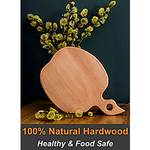 ECOSALL Apple-shaped Solid Wood Cutting Board With Handle For Fruit and Veggies – Small Wooden Bread Board, Cheese Serving Platter, Round Charcuterie Board – 100% Natural, Reversible, Presentable