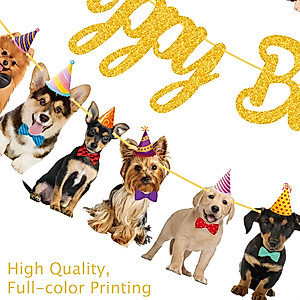 Dog Happy Birthday Banner Decorations Baby Dog Birthday Party Supplies Gold Glitter Puppy Birthday Banner Decorations for Pet Dog Theme Party Bunting Decoration Baby Shower Party Supplies