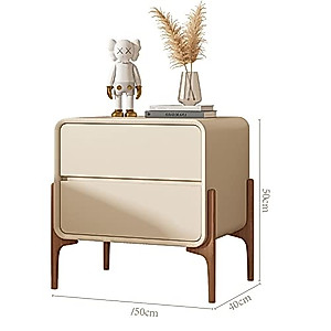 HIGOH Bedside Table Milk Tea Wind Solid Wood Bedside Cabinet Bedroom Furniture Luxury Art Design Bedside Cabinet